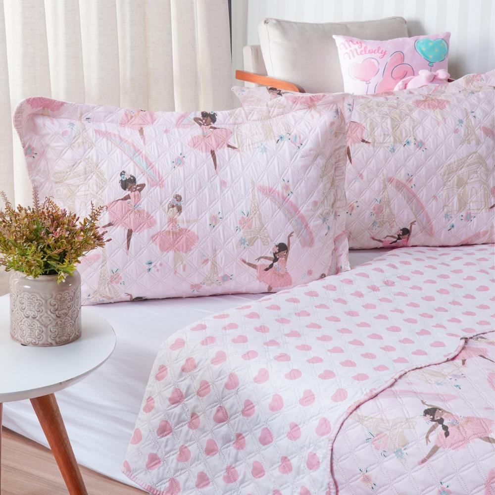 Kit Colcha Cobreleito Casal Bailarinas Ultra Lisse Infantil Kids Bene Casa