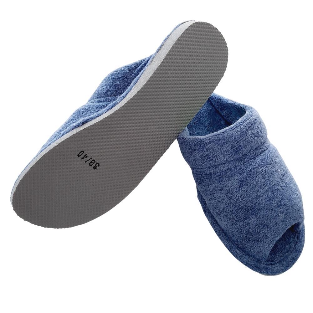 Pantufa Puff Atoalhada 35/36 Azul Índigo Sola Plana Chinelos Puff